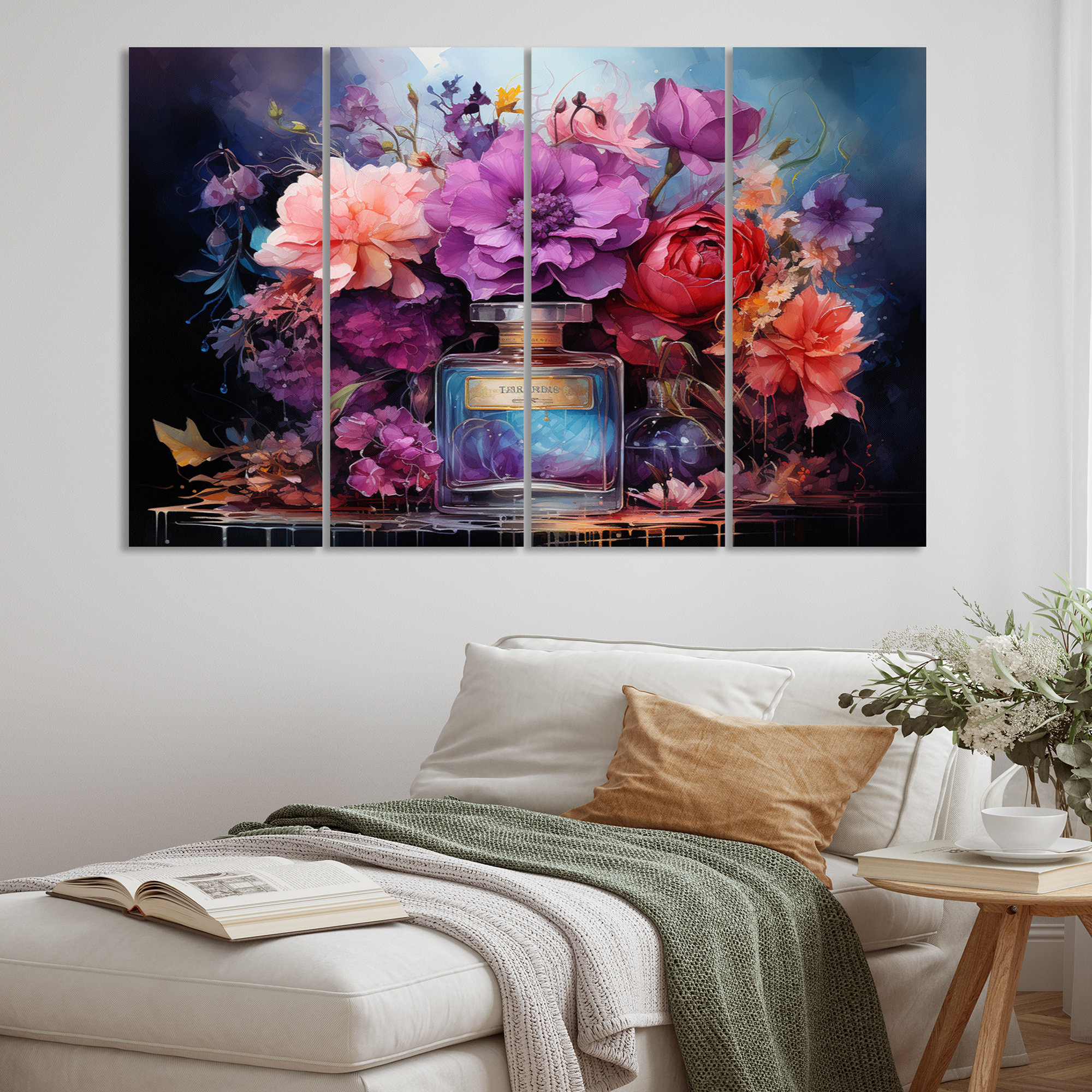 Design Art Floral Perfume Vibrant Elegance IV - Fashion Canvas Wall Art - 4 Panels | Wayfair
